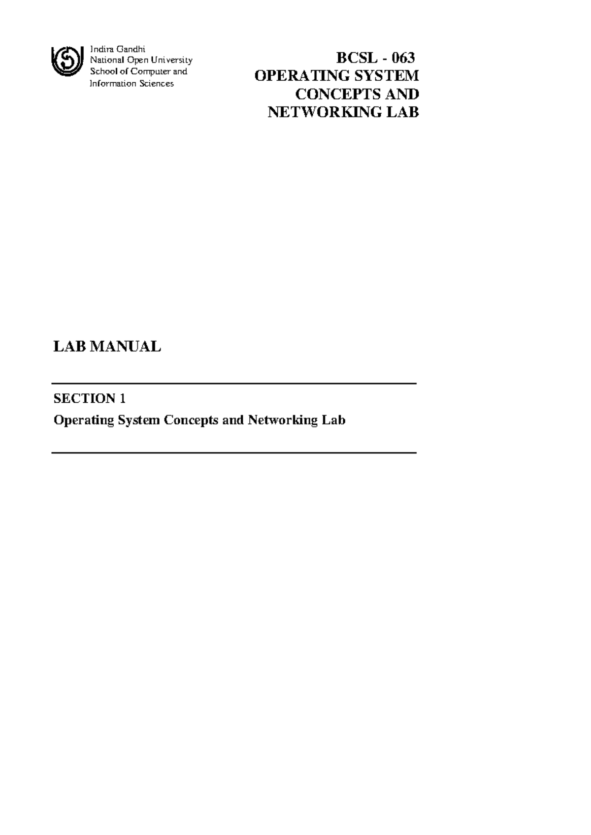 BCSL-063 - Operating Systems & Networking Lab Manual Overview - Studocu