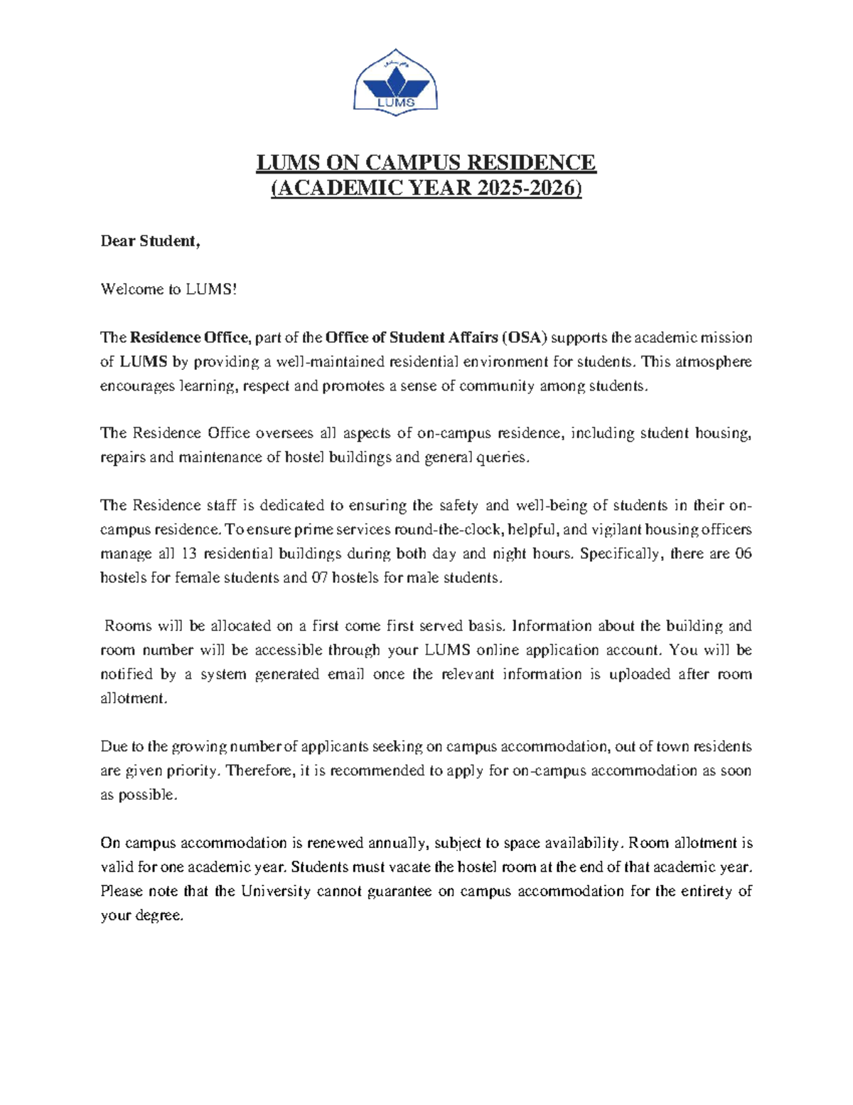 On Campus Residence Guidelines for Freshmen (2025FS) - Studocu
