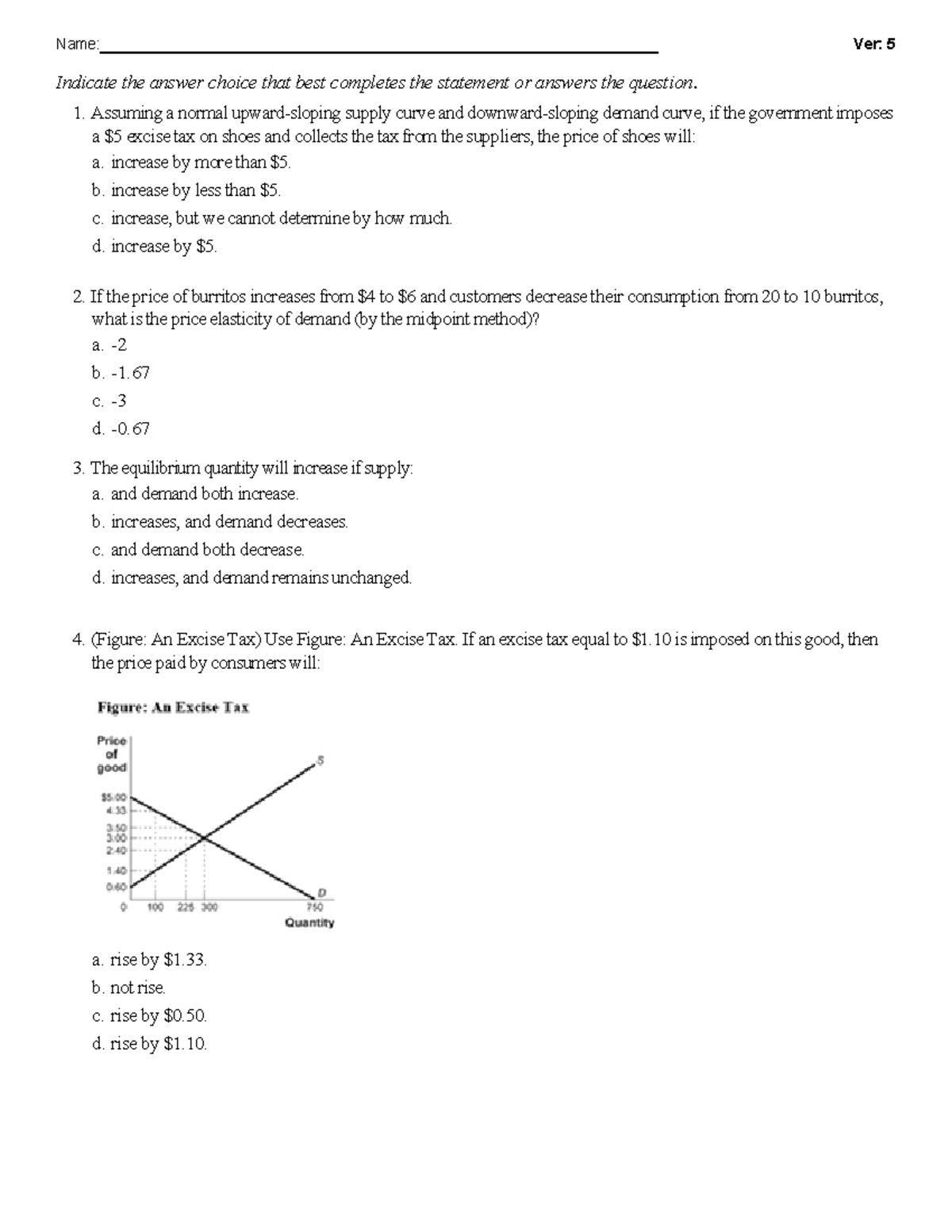 Econ 120 Spring 2025 Midterm 1 Ver 5 Study Guide with Answers - Studocu