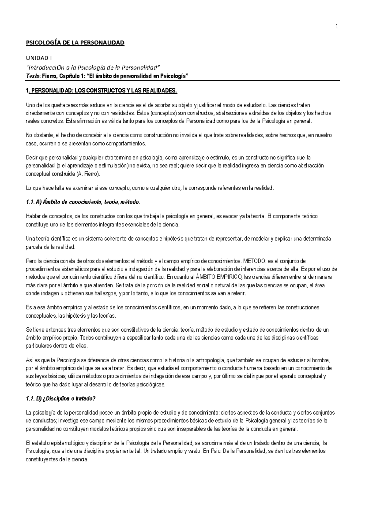 Resumen Final de la Psicología de la Personalidad - PSICOLOGÍA 101 ...