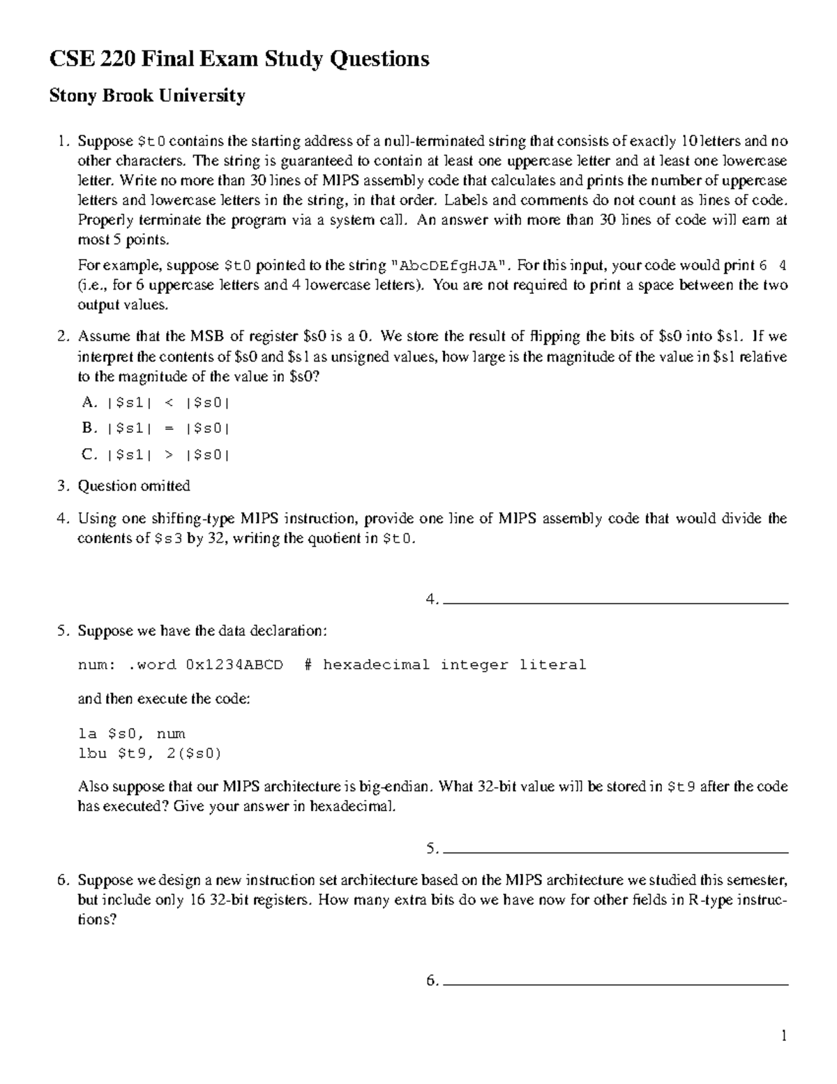 CSE 220 Final Exam Comprehensive Study Questions and Solutions - Studocu