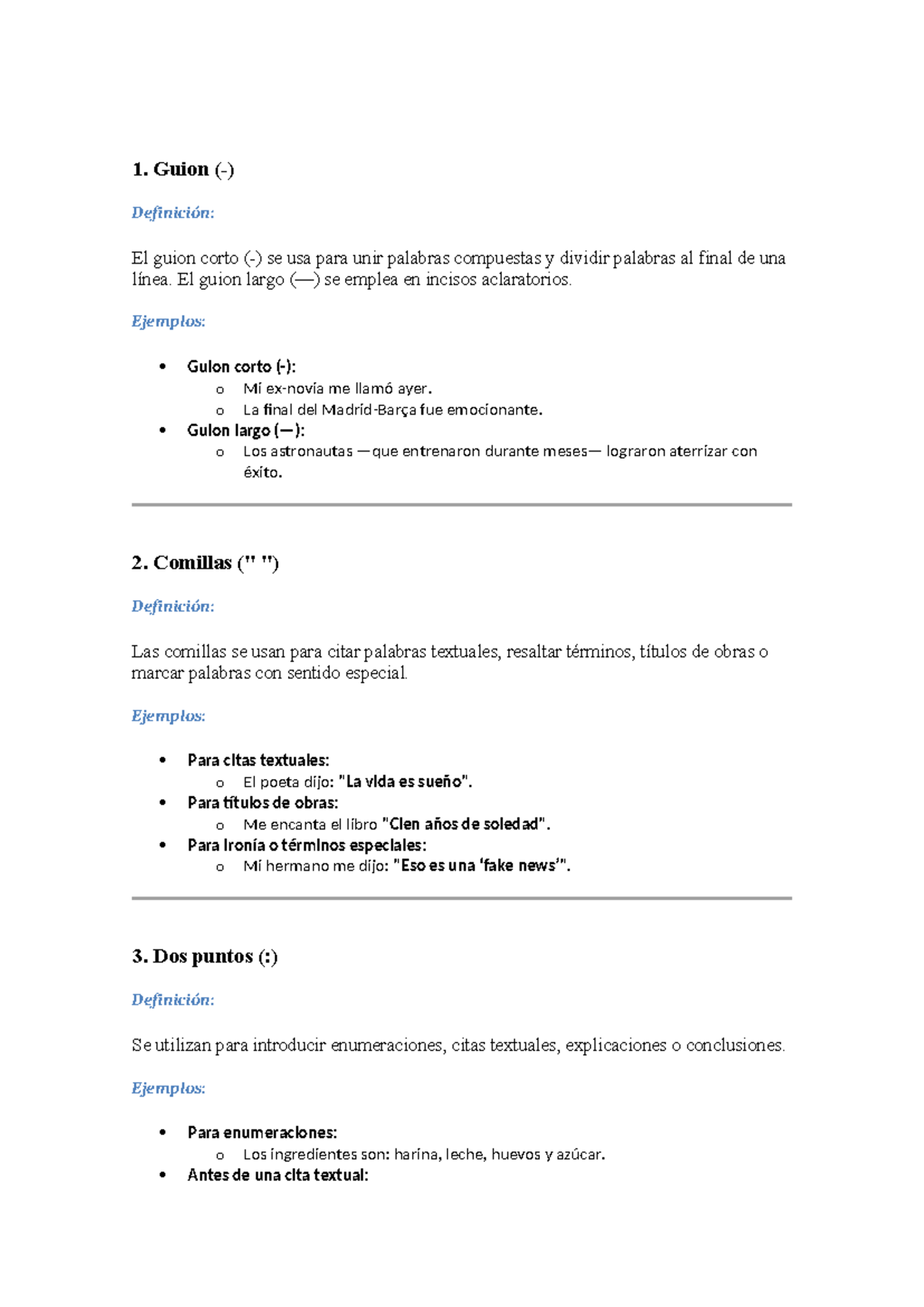 Signos DE Puntuación- Ejercicios - 1. Guion (-) Definición: El guion ...