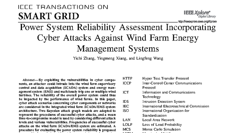 Power System Reliability Assessment: Cyber Attacks on Wind Farms - Studocu