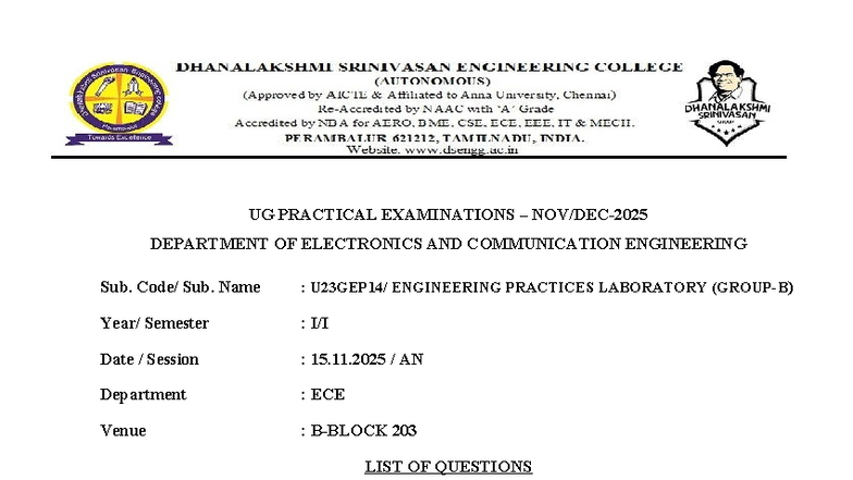 EPL 2025: Engineering Practices Lab Practical Exam Questions - Studocu