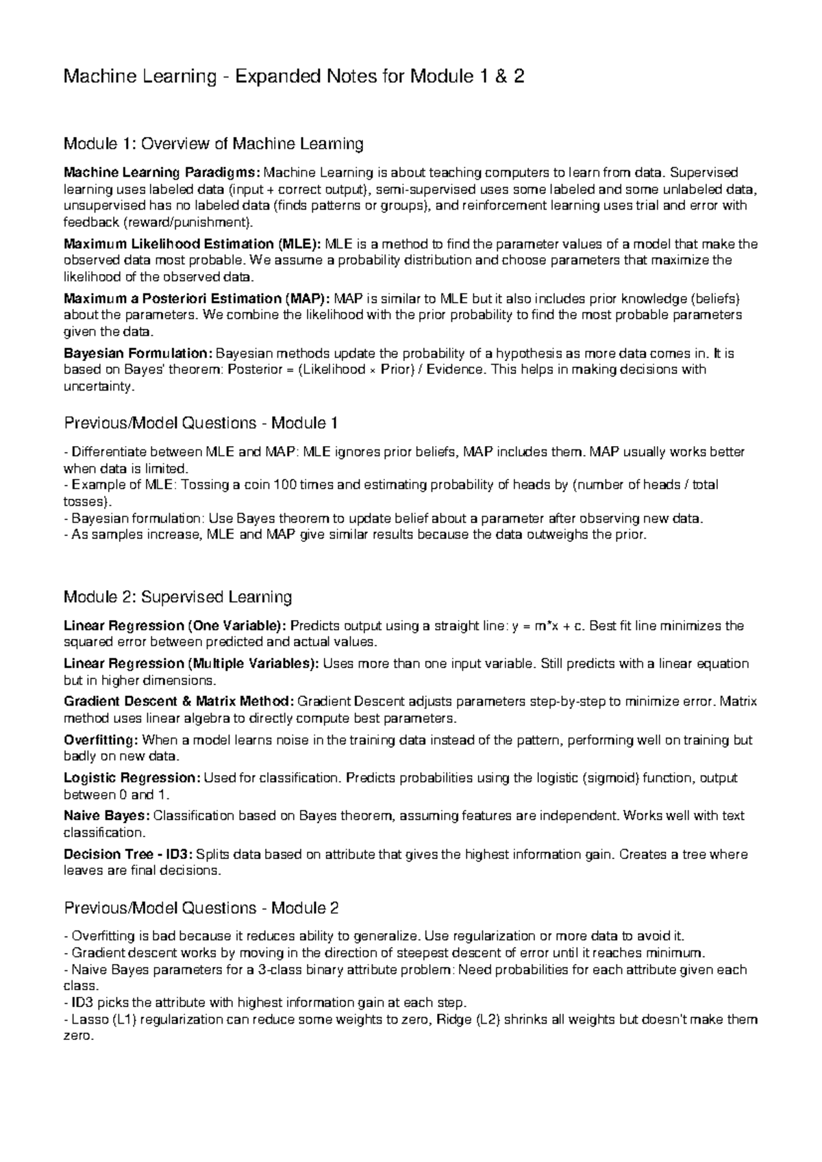 ML 101: Expanded Notes on Machine Learning Modules 1 & 2 - Studocu