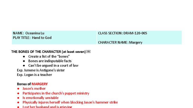 Character Analysis of Margery in Hand to God (FA25) - Studocu