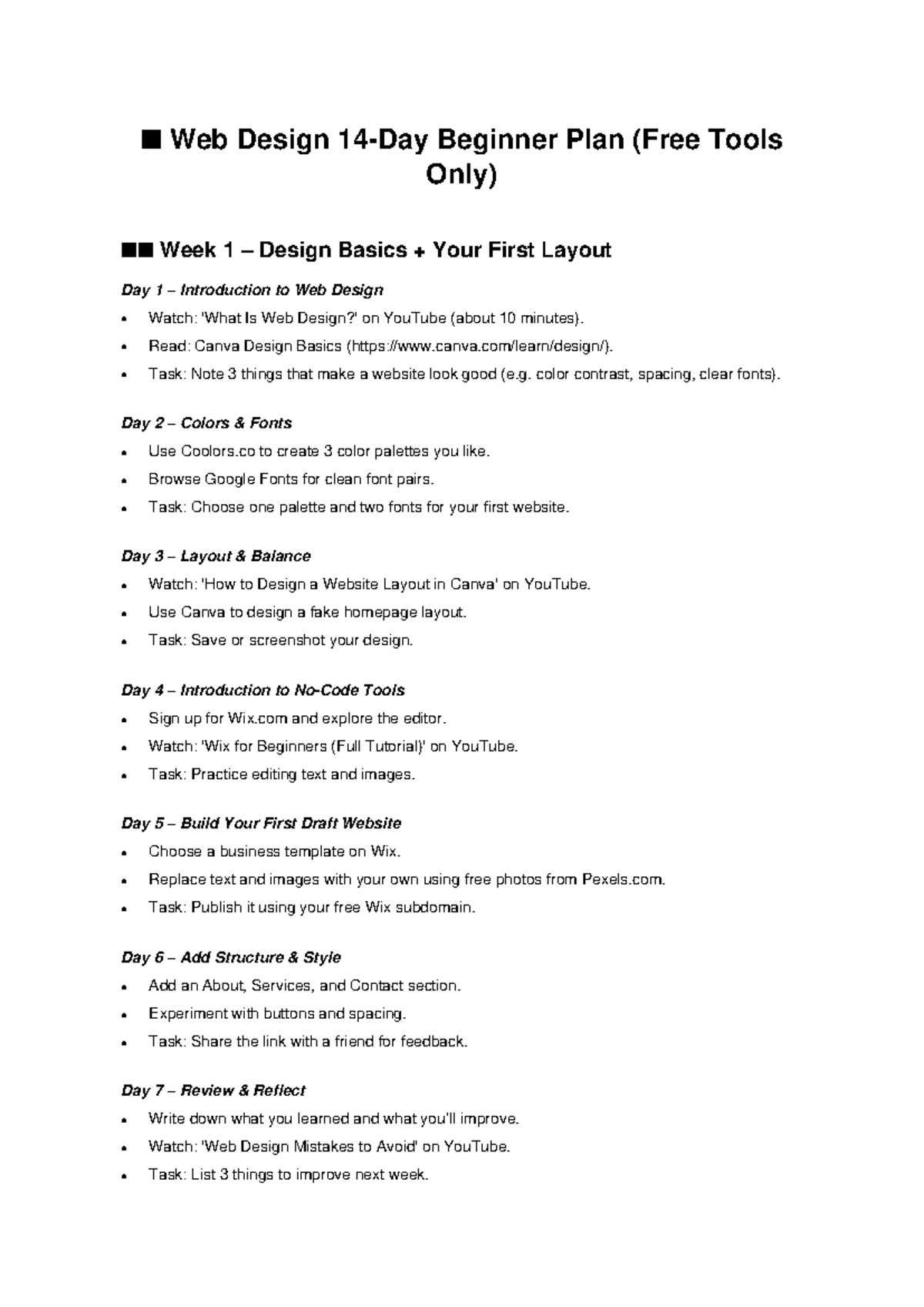 Web Design 14-Day Beginner Plan: Week 1 Layout & Basics - Studocu