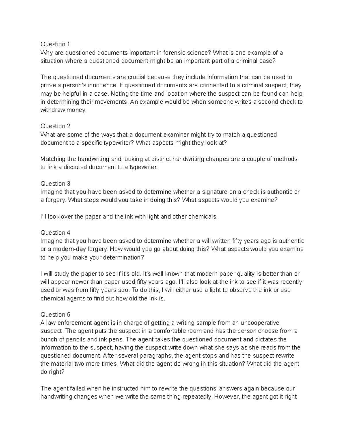 Forensics Unit 3: Critical Thinking Questions & Answers - Studocu