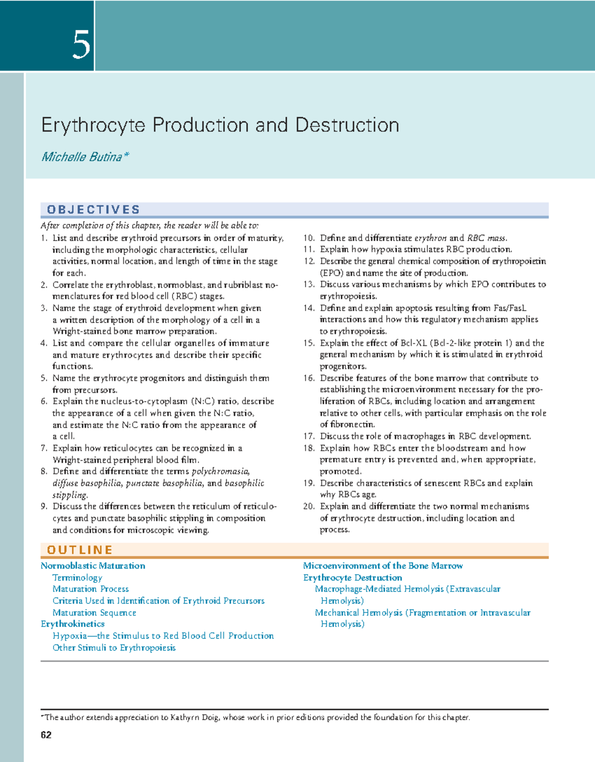 Chapter 5: Erythrocyte Production and Destruction (BIO 101) Overview ...
