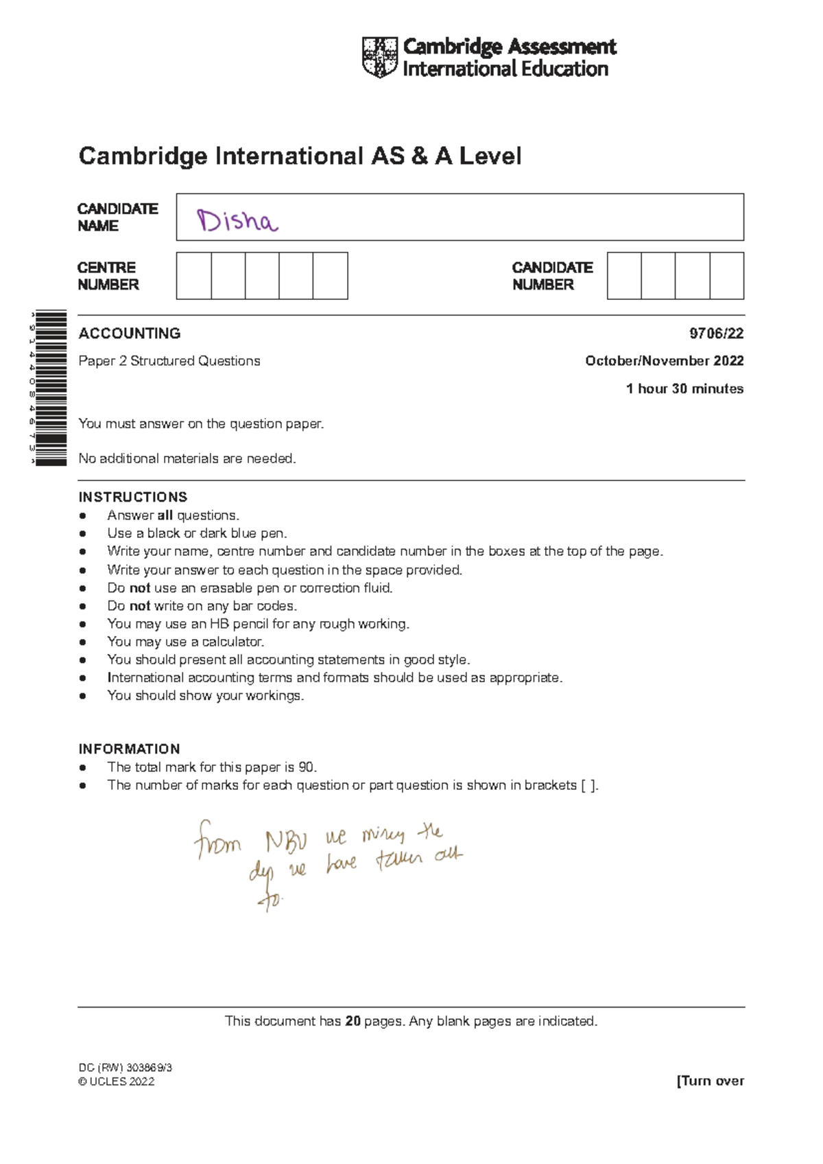 Cambridge International AS A Level 9706 Accounting Paper 2 Structured ...