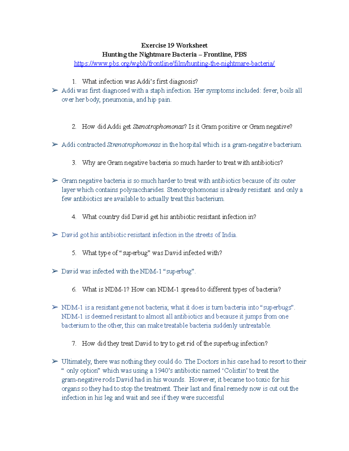 Exercise 19 Worksheet: Hunting the Nightmare Bacteria Analysis - Studocu