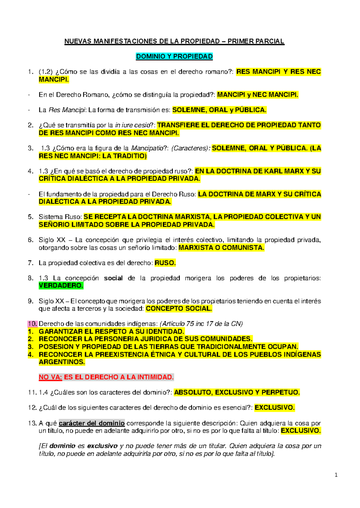 NMP Primer Parcial: Nuevas Manifestaciones de la Propiedad ACT. 231023 - Studocu