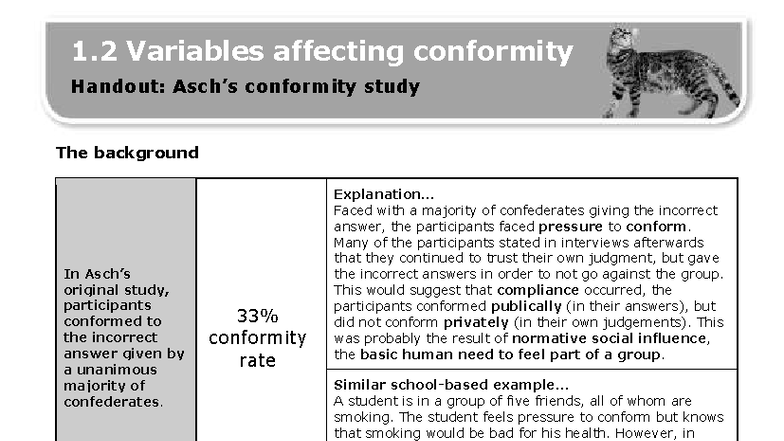 PSY 200 03 03: Variables Influencing Conformity - Asch's Study Handout ...