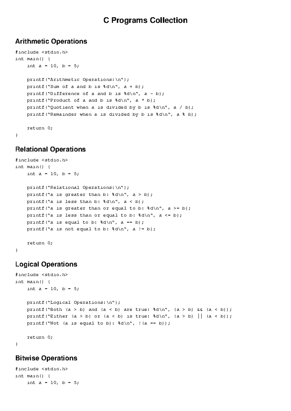 C Programming Basics: Simple Arithmetic & Logical Ops (C101) - Studocu