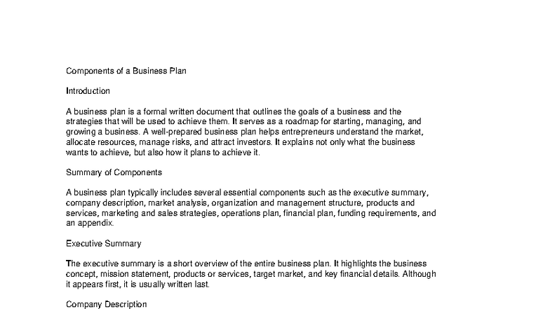 Business Plan Components Overview: Key Elements Explained - Studocu