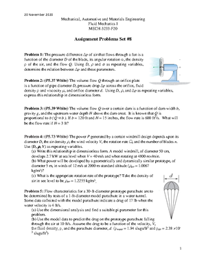 Assignment 2 solution 2022 - Mechanical, Automotive and Materials Engineering Fluid Mechanics I ...