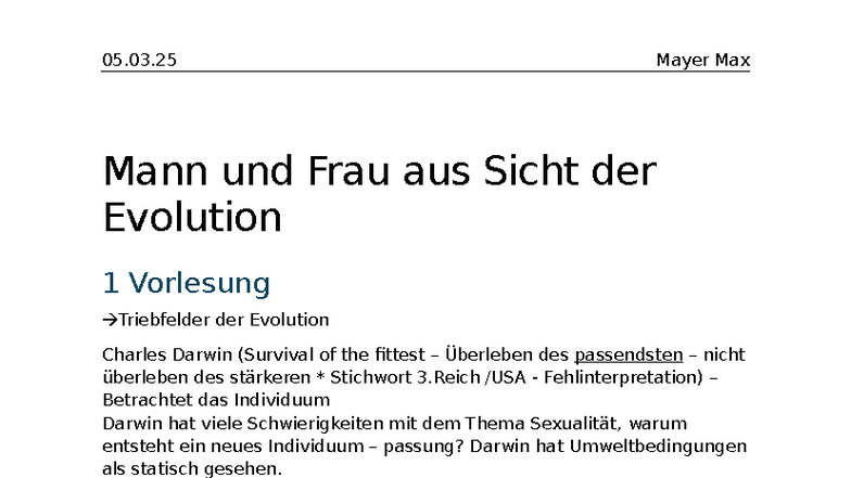 05.03.25 Vorlesung: Mann und Frau aus Sicht der Evolution - Einblicke ...