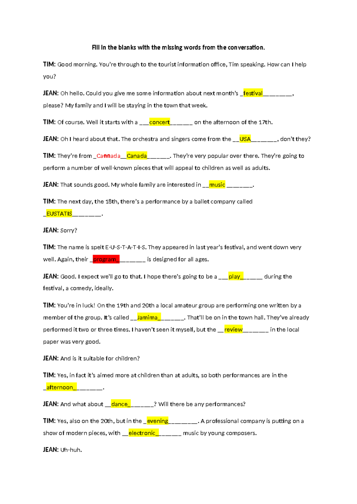 Cam 15 Listening Test 2 Part 1: Fill in the Blanks Exercises - Studocu