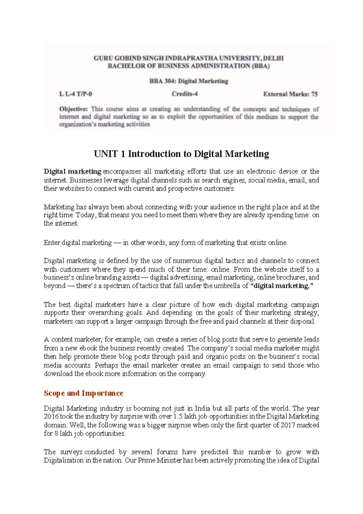 Digital Marketing Notes-1 - UNIT 1 Introduction to Digital Marketing ...