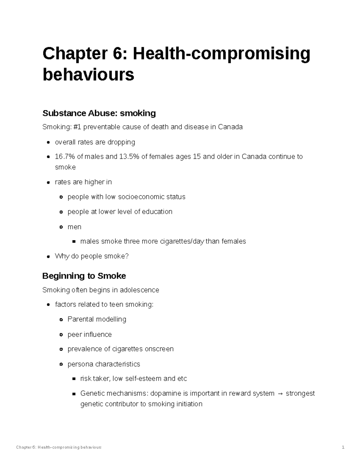 Chapter 6 Summary: Health-Compromising Behaviors in Psychology - Studocu