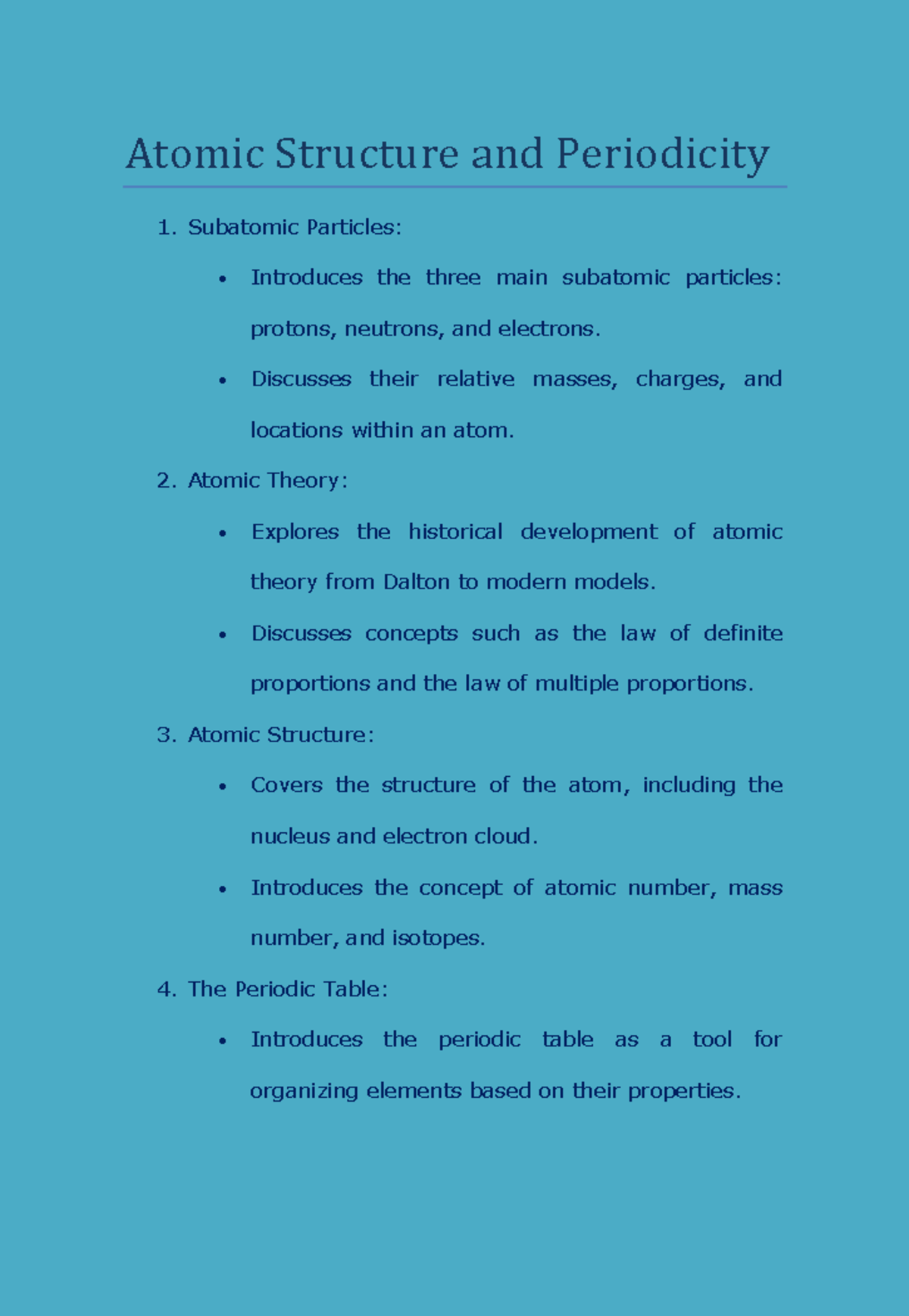 AP Chemistry-1 - AP Chemistry-1 - Atomic Structure and Periodicity Subatomic Particles ...