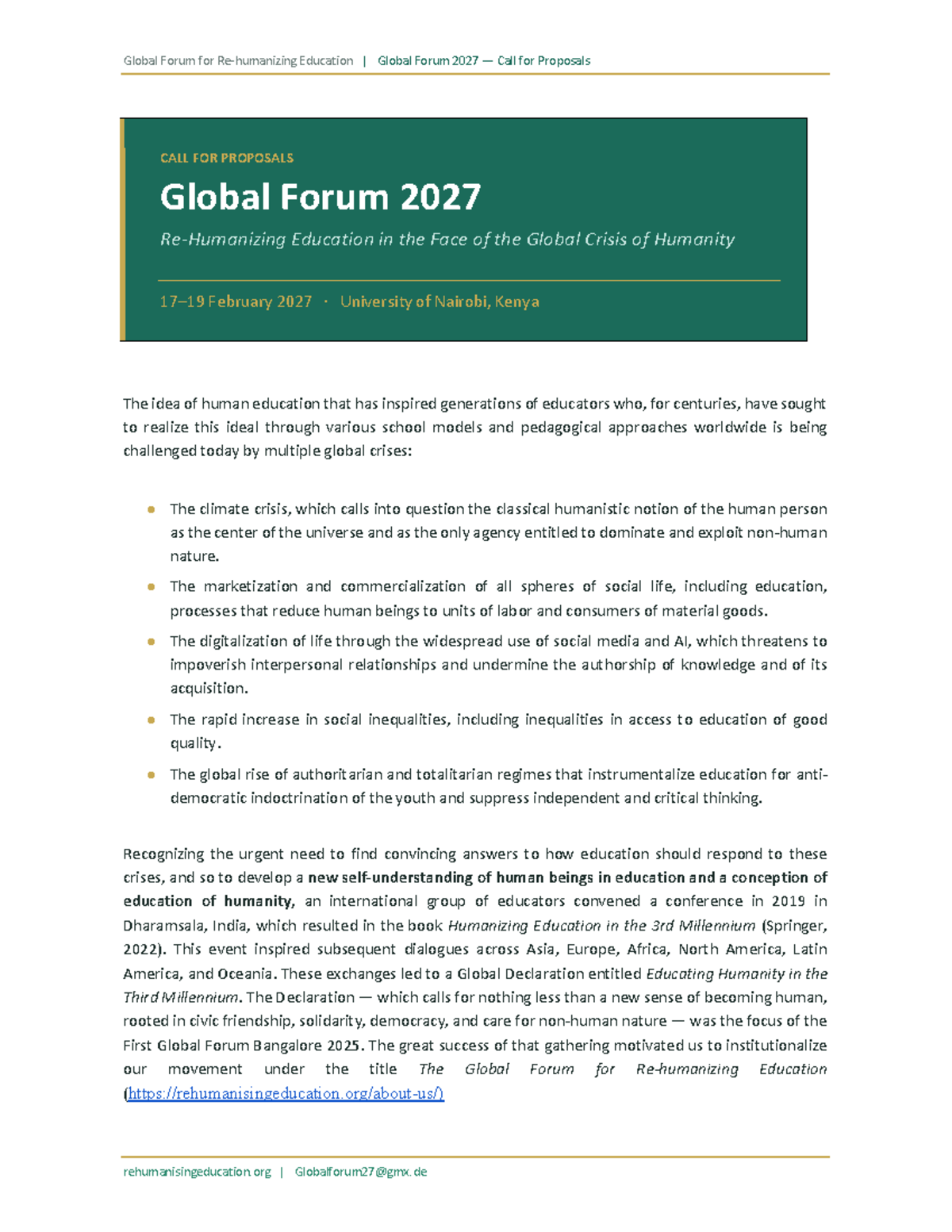 Global Forum 2027: Call for Proposals on Education Challenges - Studocu