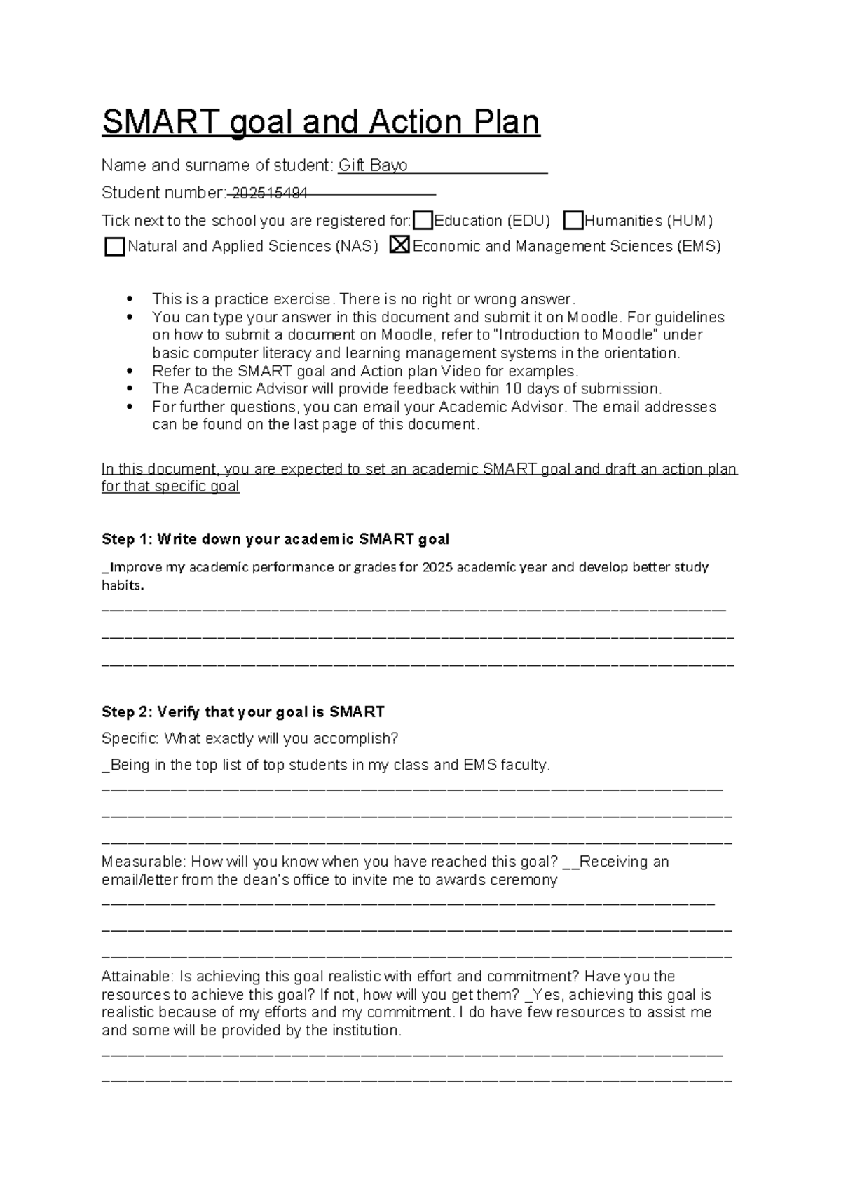 SMART Goal & Action Plan Template for Academic Success (EDU) - Studocu