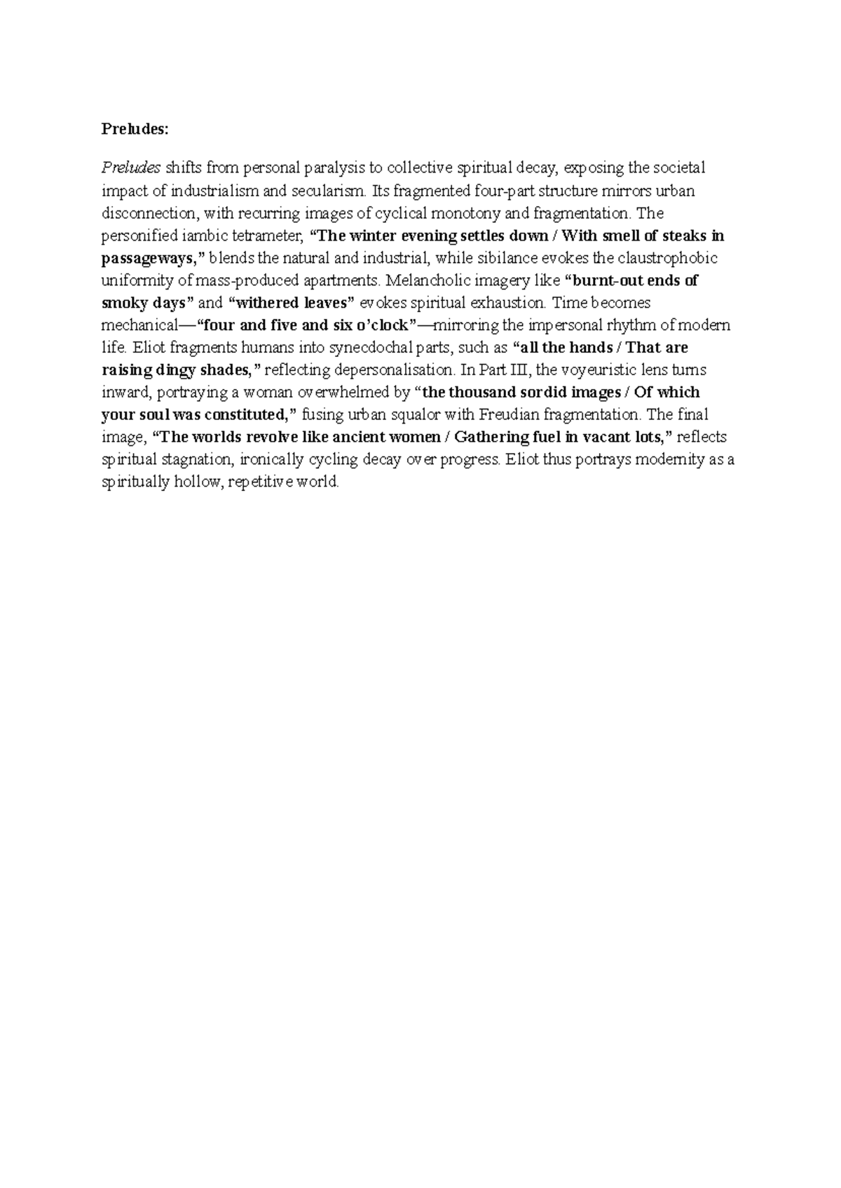 English Essays HSC Trials: Analyzing Eliot's "Preludes" - Studocu