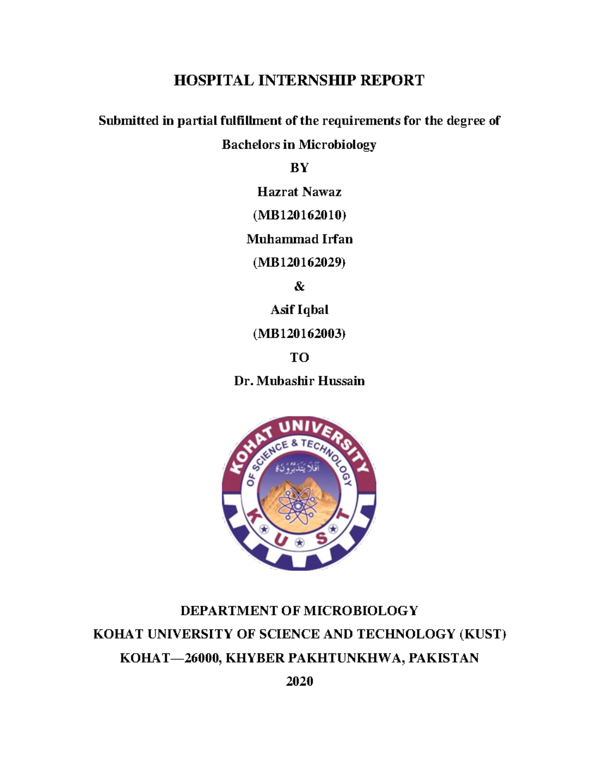 Hospital Internship Report (MB120162010) - Microbiology Overview - Studocu