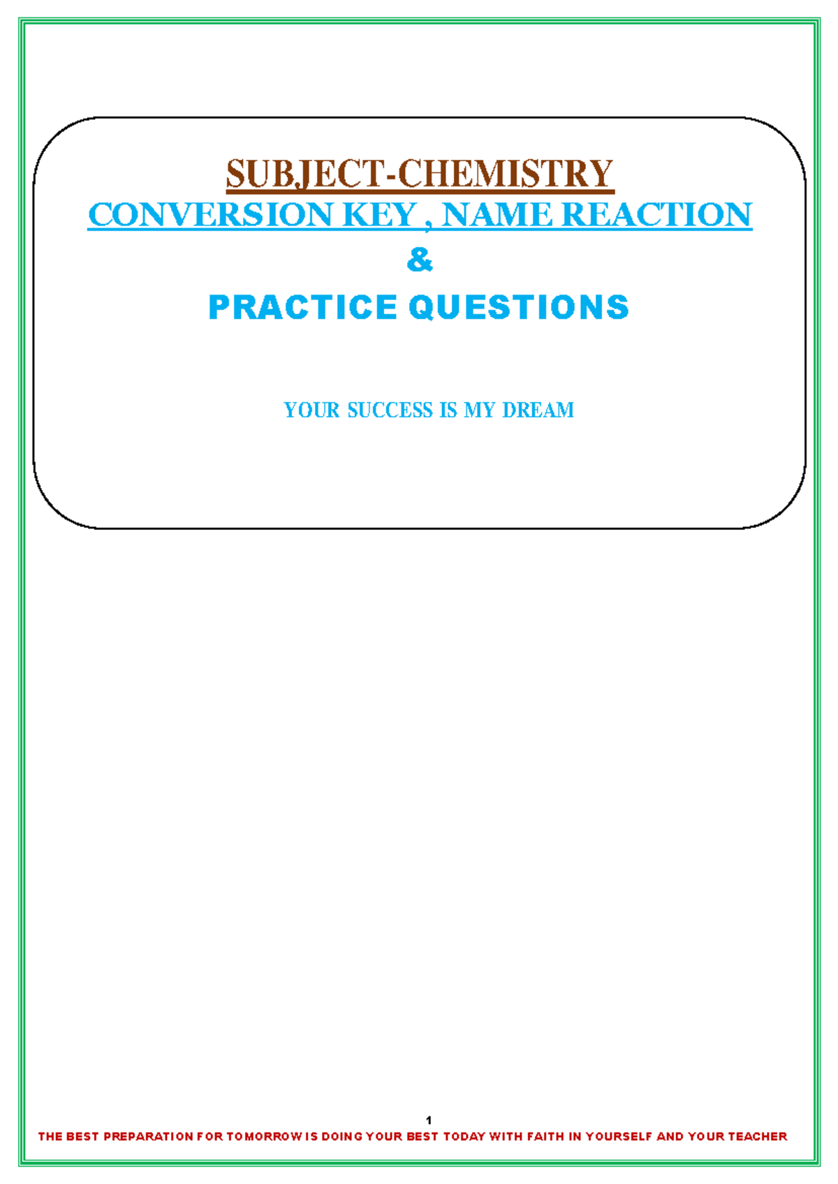SFS Organic Conversions and Name Reactions - 1 SUBJECT-CHEMISTRY ...