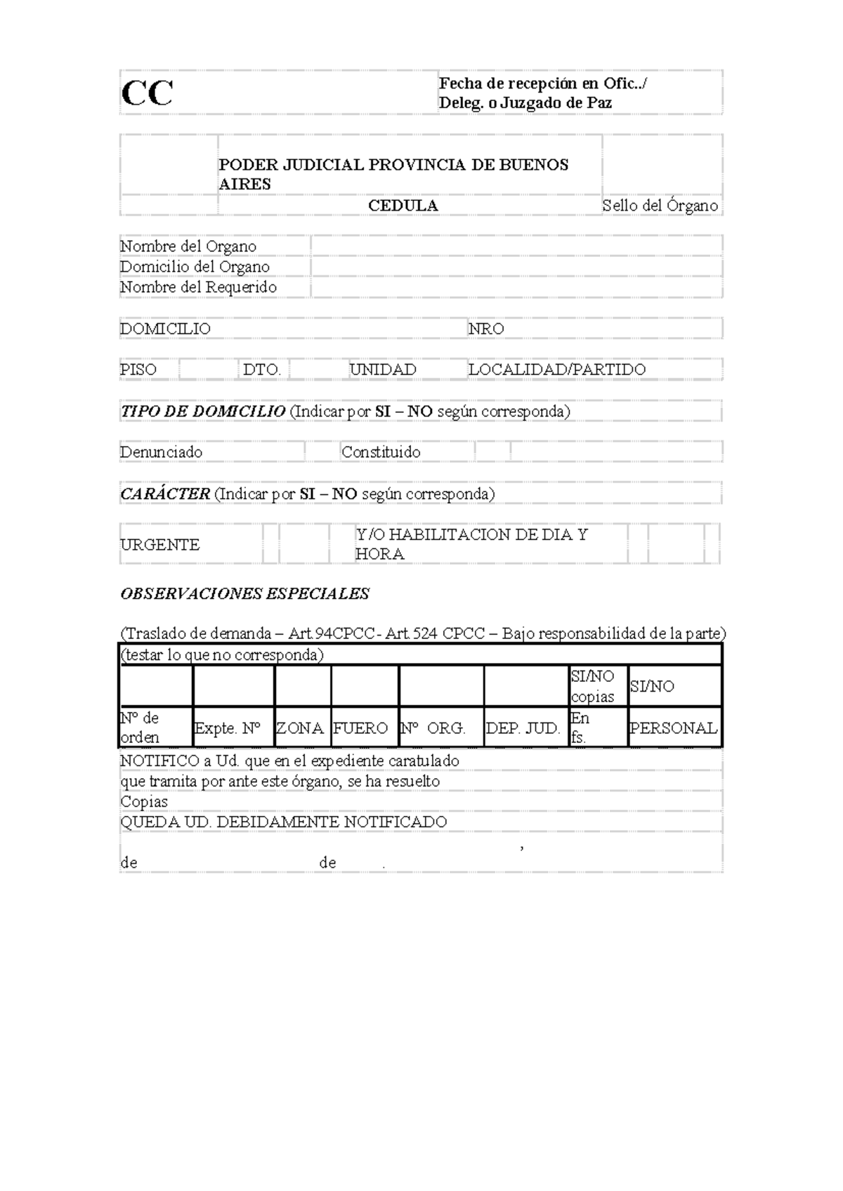 Cedula de Notificación SCBA - Poder Judicial Buenos Aires - Studocu