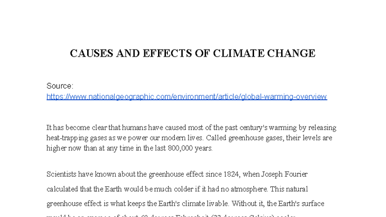 [TACN] News Report 17: Causes & Effects of Climate Change - Studocu