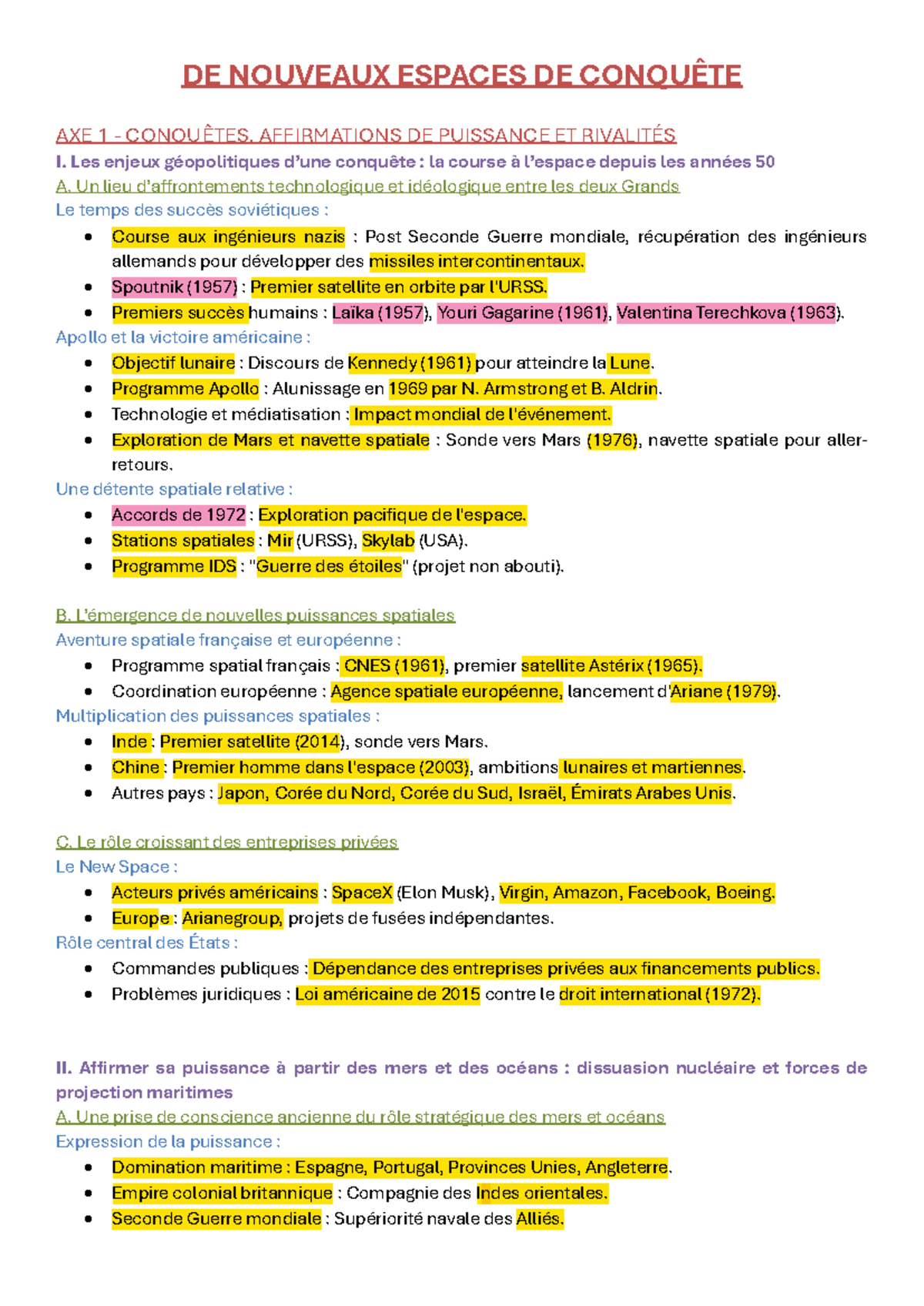 Fiches BAC Hggsp : Conquête de l'Espace et des Mers (Géopolitique) - Studocu