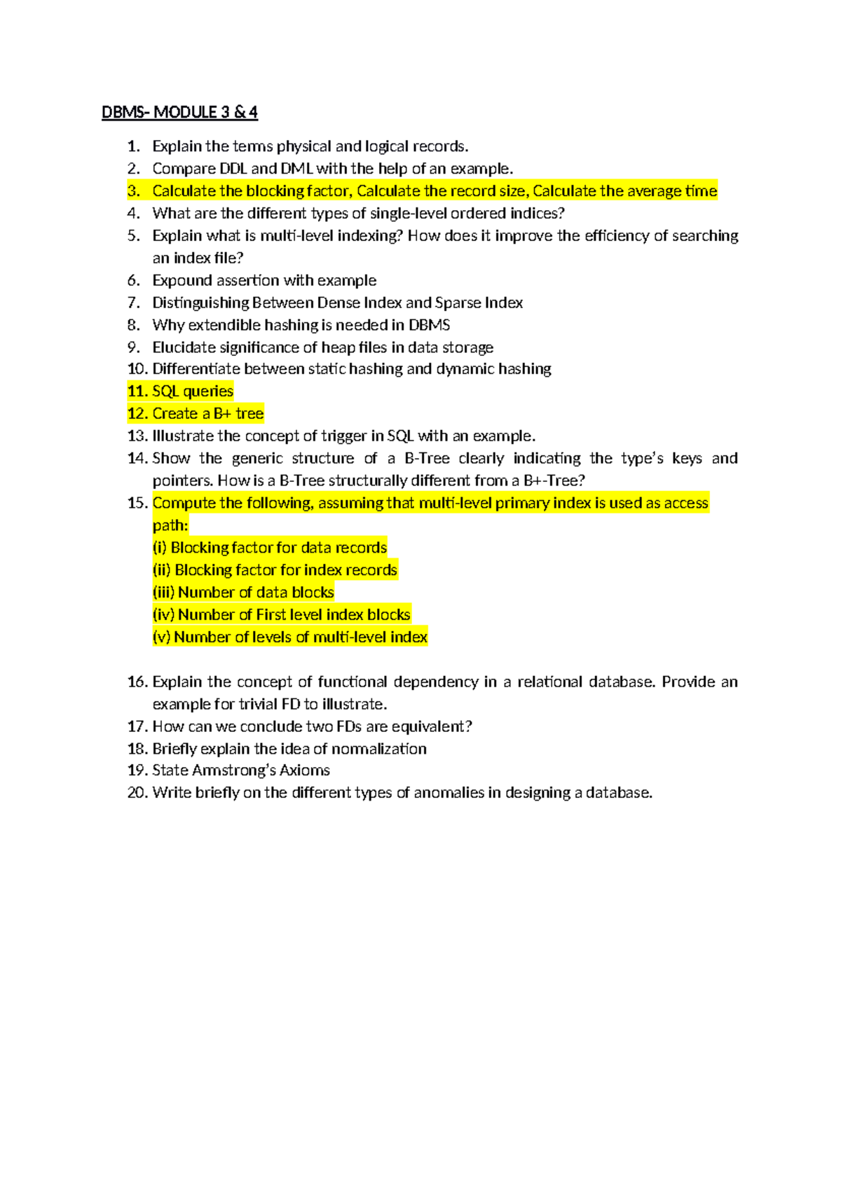Module 3 and 4 dbms important questions - DBMS- MODULE 3 & 4 1. Explain ...