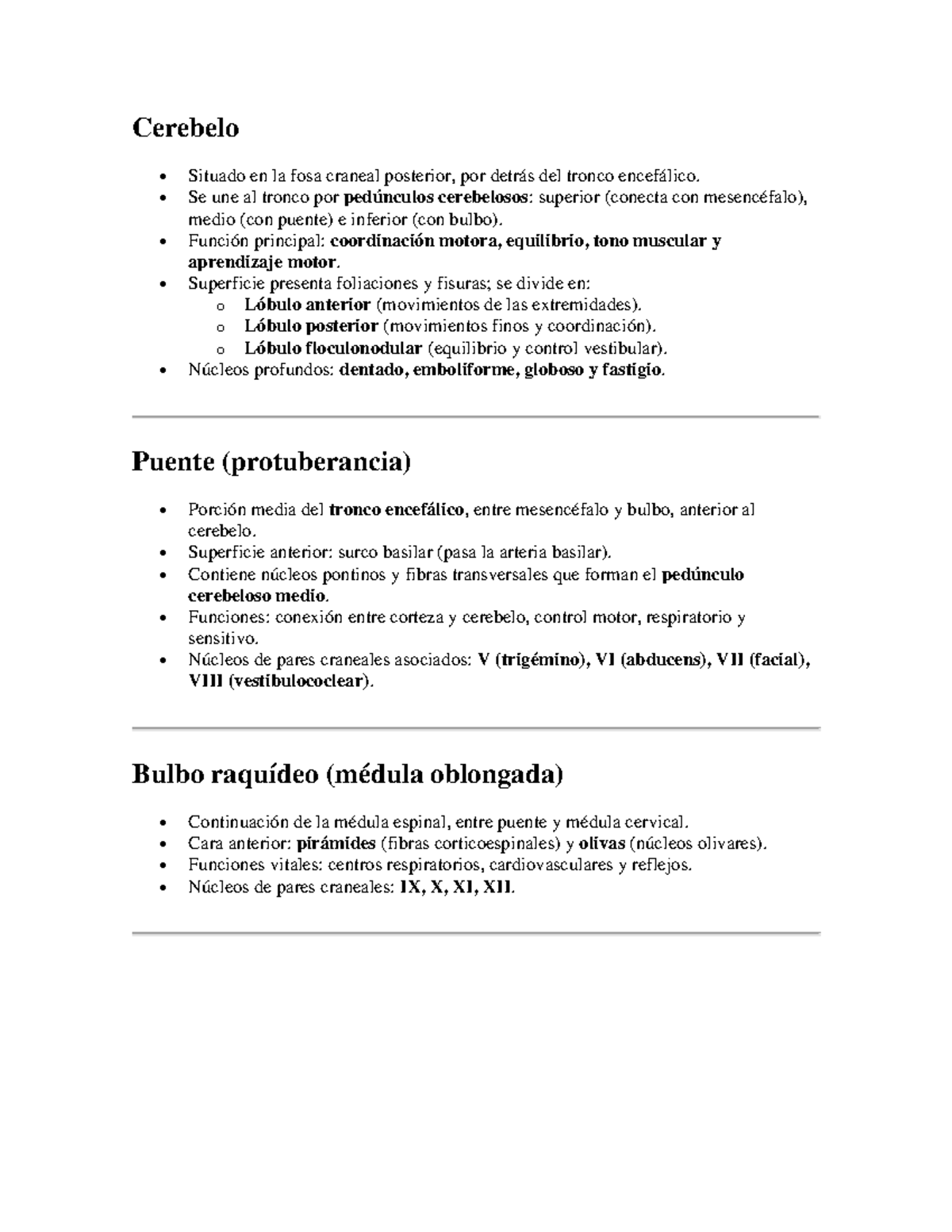 Cerebelo y Tronco Encefálico: Funciones y Estructura - Studocu