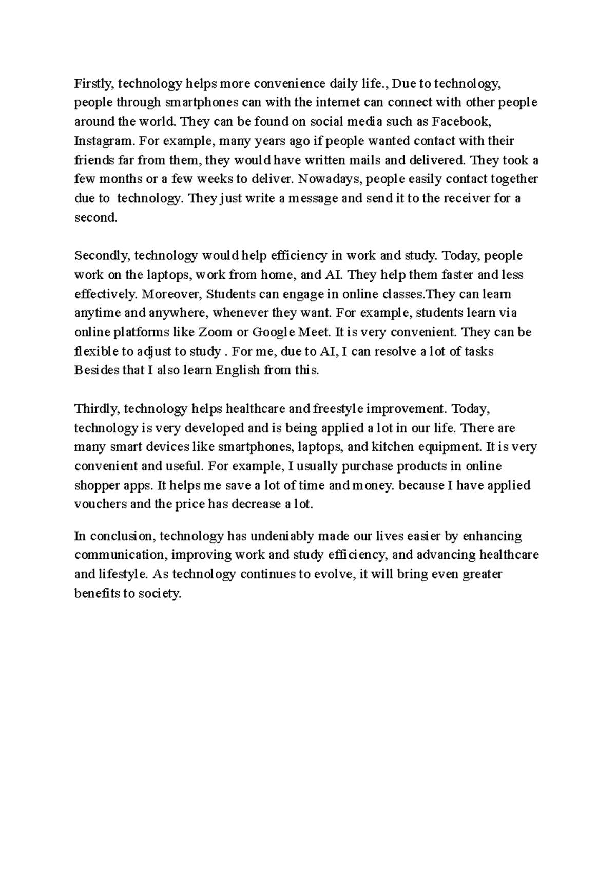 Tập viết về Lợi ích của Công nghệ trong Cuộc sống - Studocu