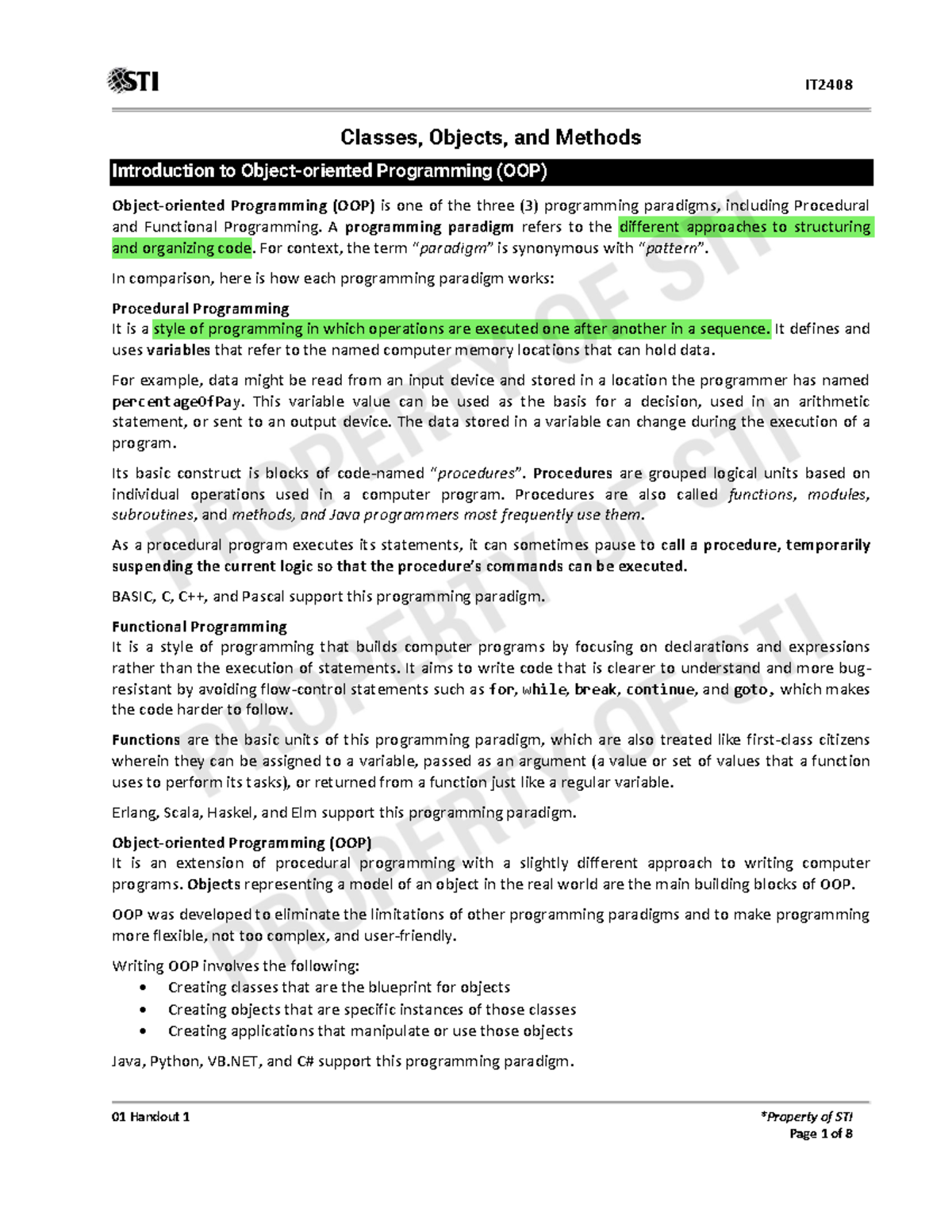 IT2408 OOP: Understanding Classes, Objects, and Methods - Studocu