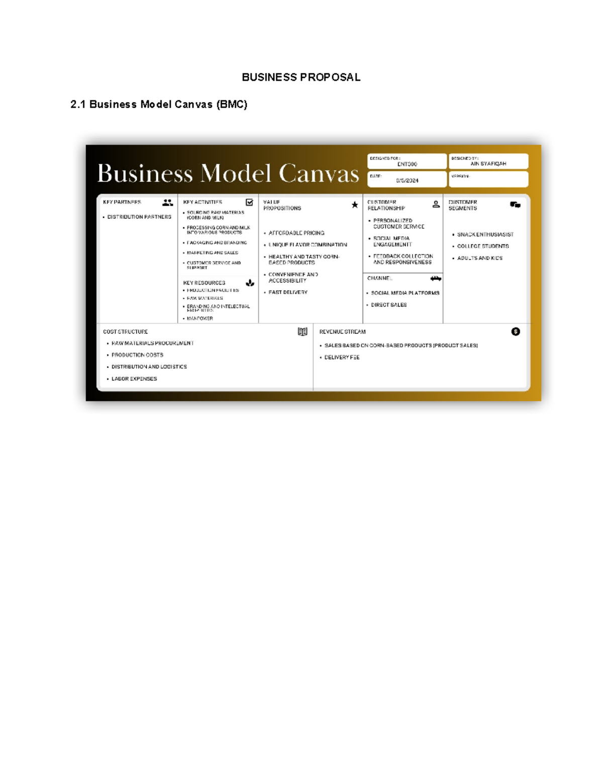 Business Proposal Overview & Model Canvas (BMC) Analysis - Studocu