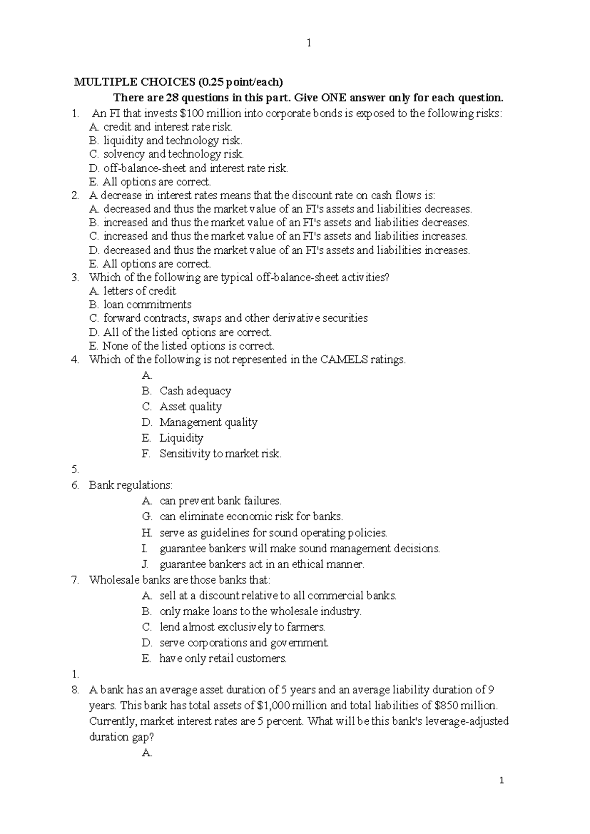 2025 FIN 20 Midterm Exam: Multiple Choice Questions and Answers - Studocu