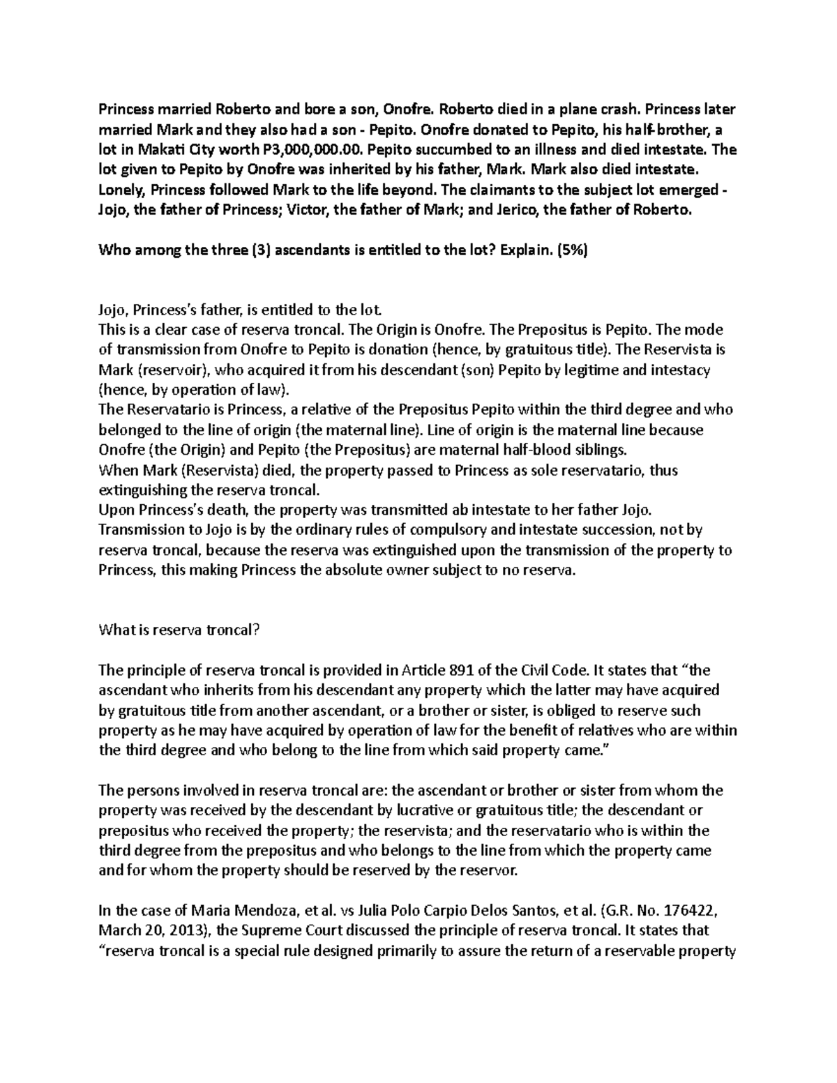 2016 BAR Exam Reviewer: Understanding Reserva Troncal and Succession ...