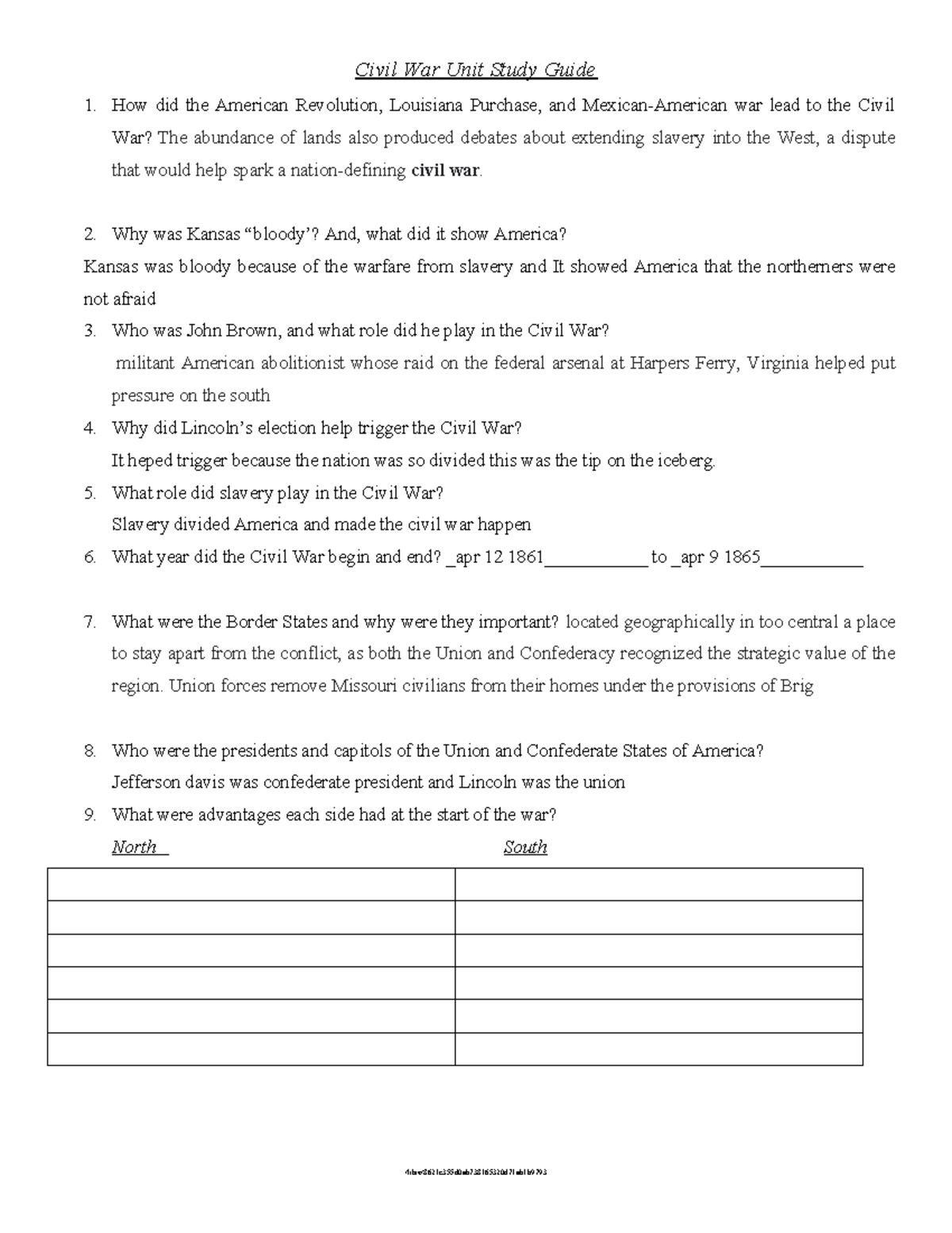 Civil War Unit Study Guide: Key Causes and Events Analysis - Studocu
