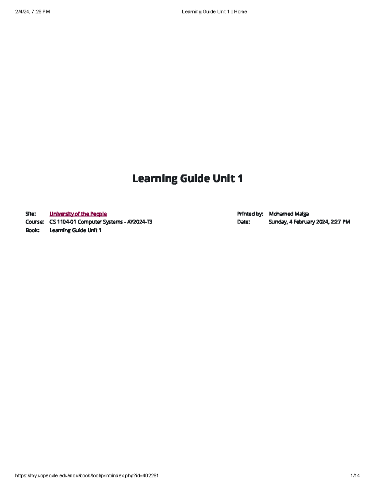 Learning Guide Unit 1 Home - Learning Guide Unit 1 Site: University of ...