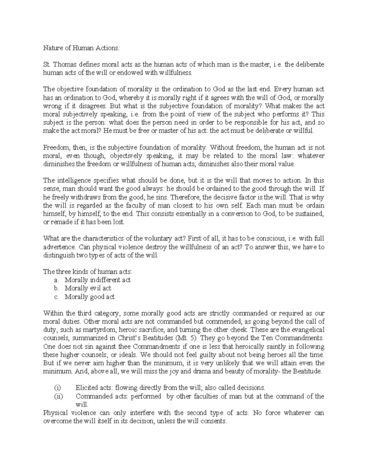 Notes on Human Actions: Understanding Morality and Free Will - Studocu