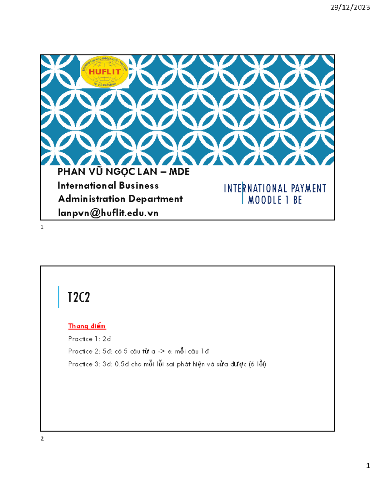 International Payment Practices - Moodle 1 BE T2C2 - Studocu