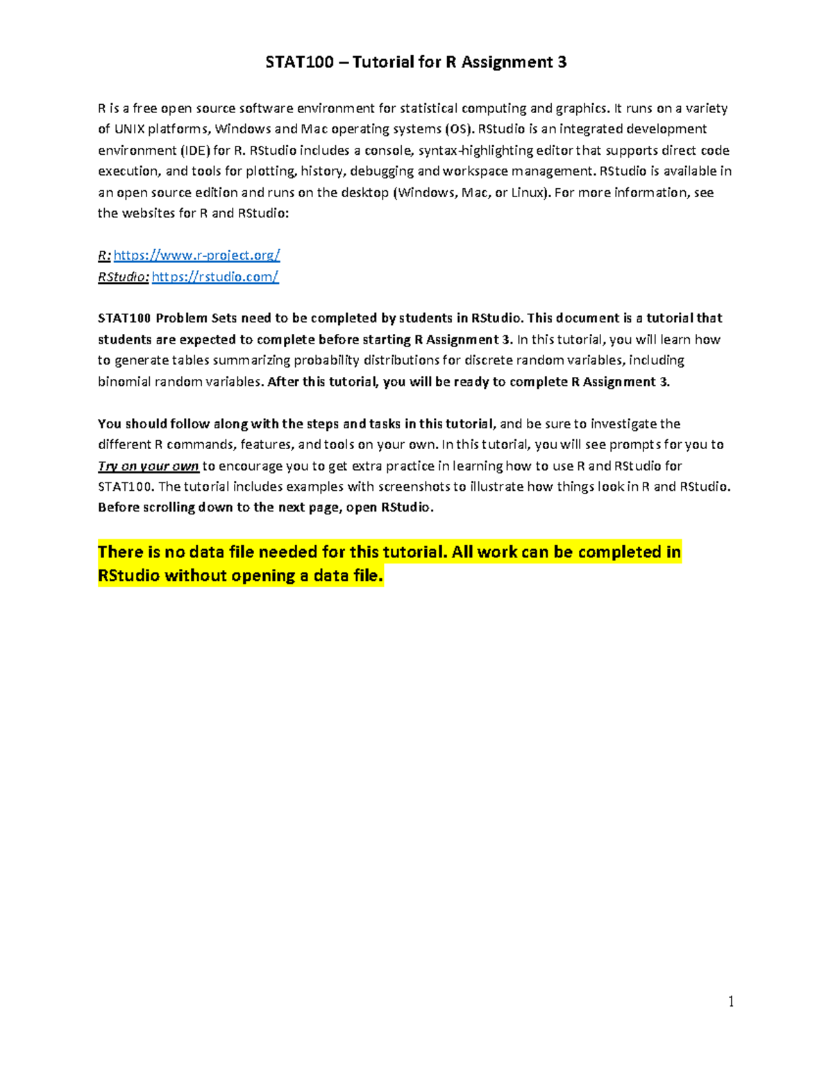 STAT100 R Assignment 3 Tutorial: Probability Distributions in R - Studocu
