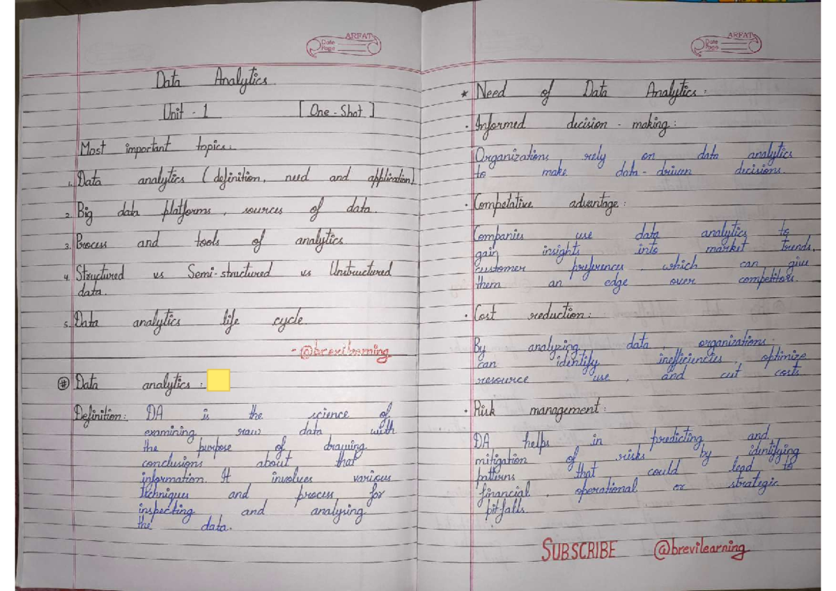 Data Analytics Unit-1: Essential Concepts and One Shot Notes - Studocu