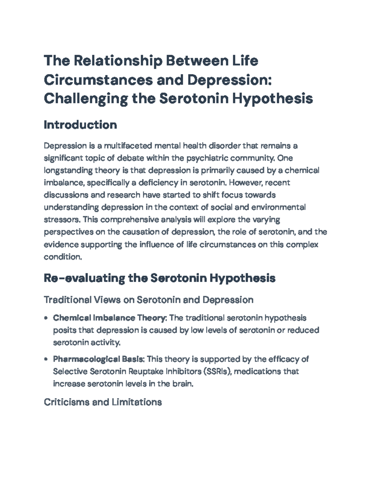 The Relationship Between Life Circumstances and Depression: A Critical ...
