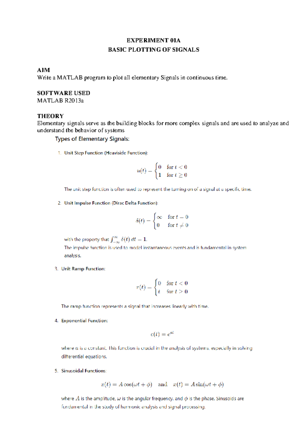 Lab Manual BEC 453: Signals & Systems Laboratory Experiments - Studocu