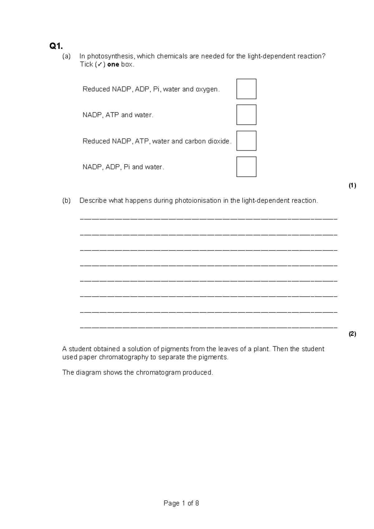 CPAC 7 Final Exam Questions on Photosynthesis and Pigments - Studocu