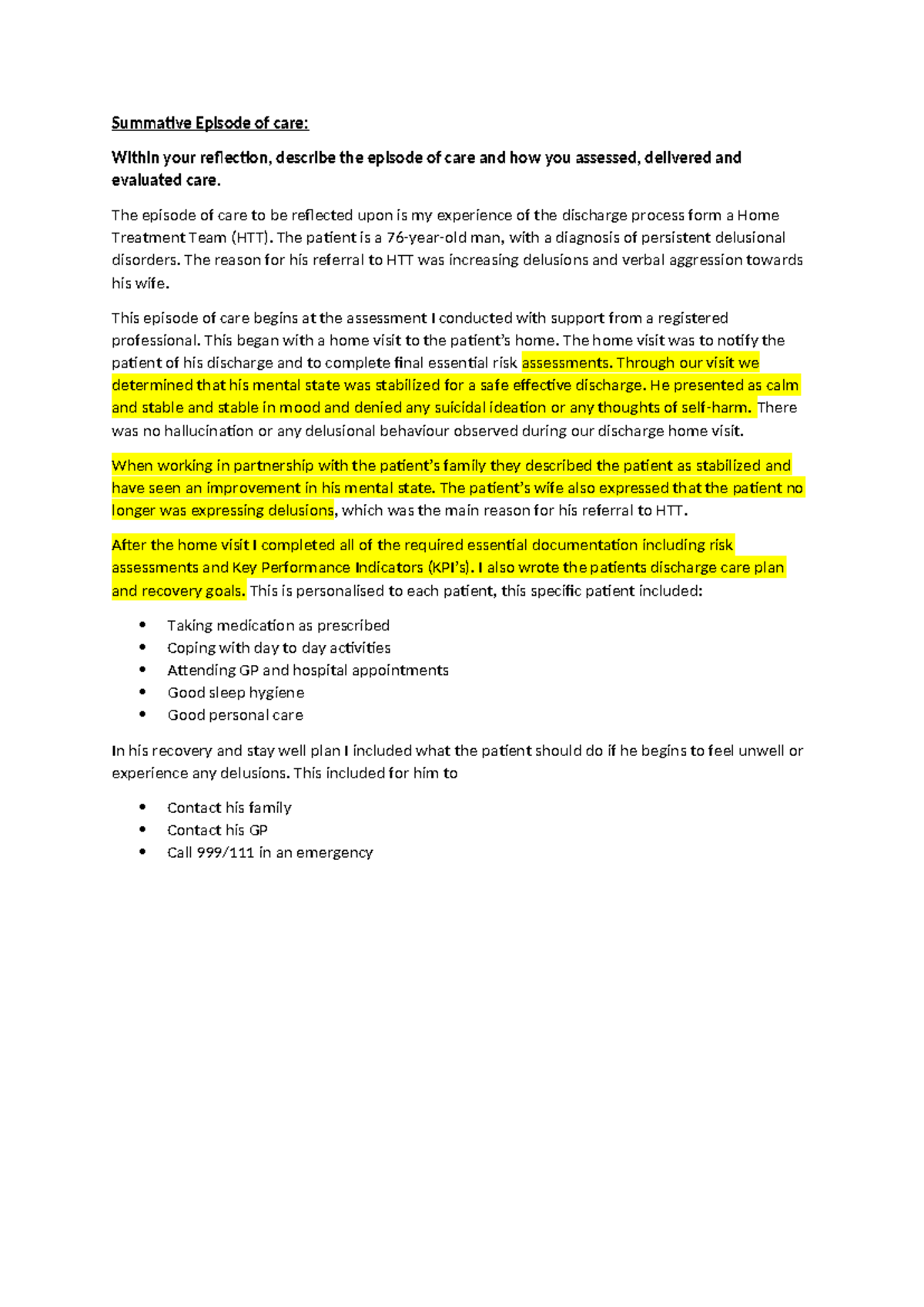 Reflective Care Episode: Discharge Process for 76-Year-Old Patient ...